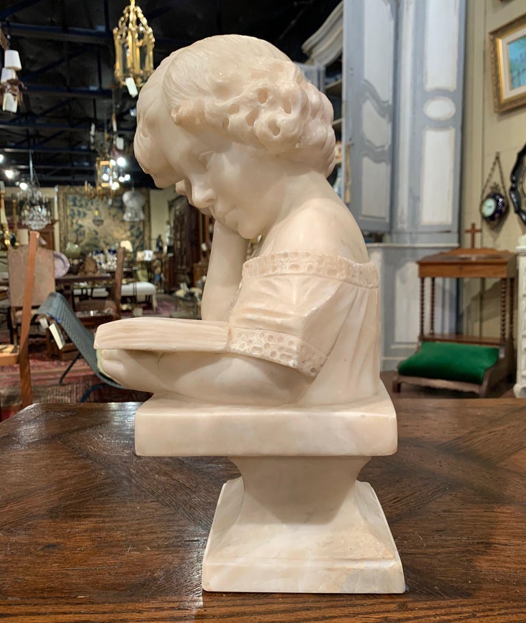 19th Century Italian Carved Marble Bust of a Young Girl Signed R ...