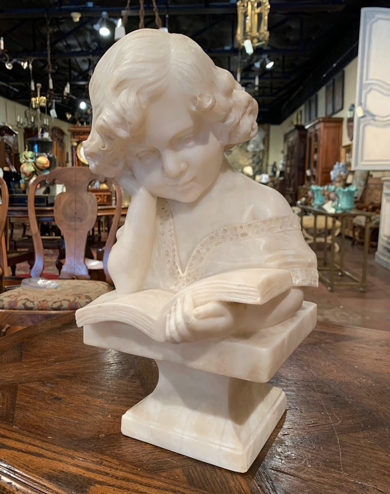 19th Century Italian Carved Marble Bust of a Young Girl Signed R ...