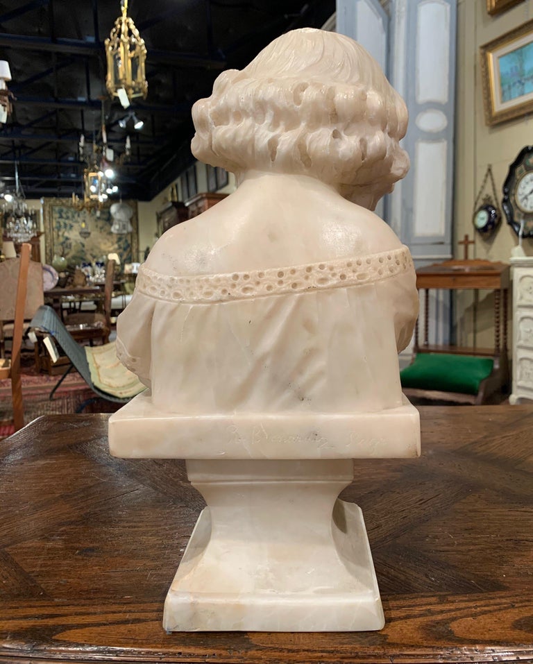 19th Century Italian Carved Marble Bust of a Young Girl Signed R ...