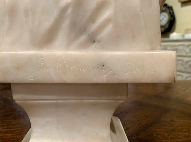 19th Century Italian Carved Marble Bust of a Young Girl Signed R ...