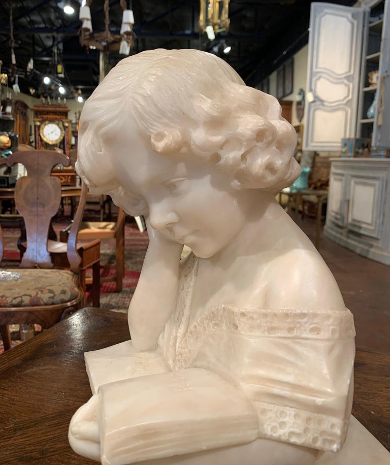 19th Century Italian Carved Marble Bust of a Young Girl Signed R ...