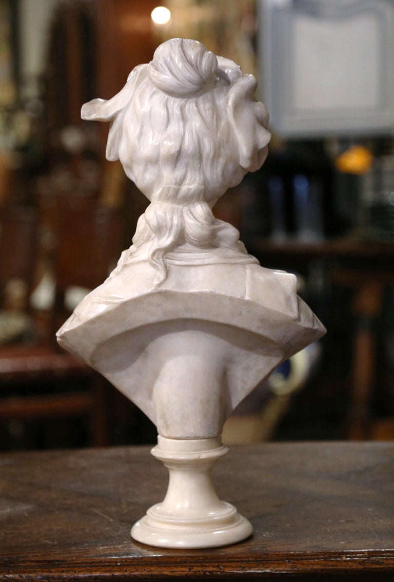 19th Century Italian Carved Marble Lady Bust on Swivel Socle, Signed ...