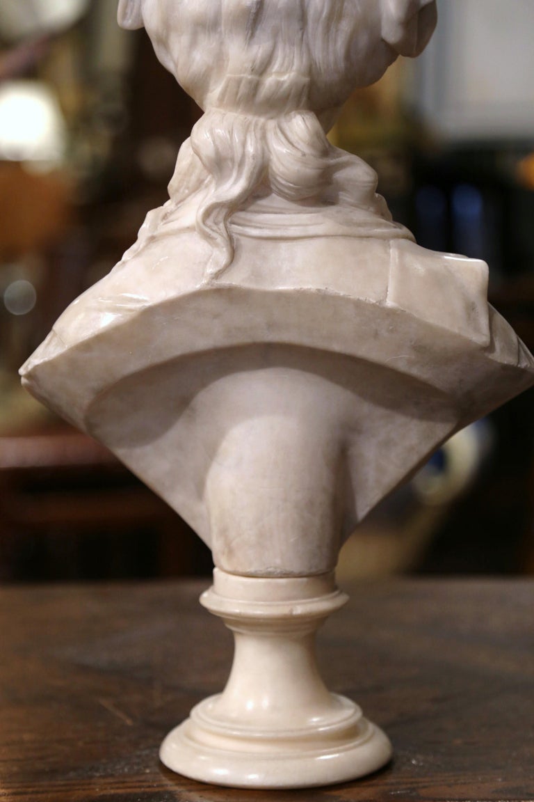 19th Century Italian Carved Marble Lady Bust on Swivel Socle, Signed ...