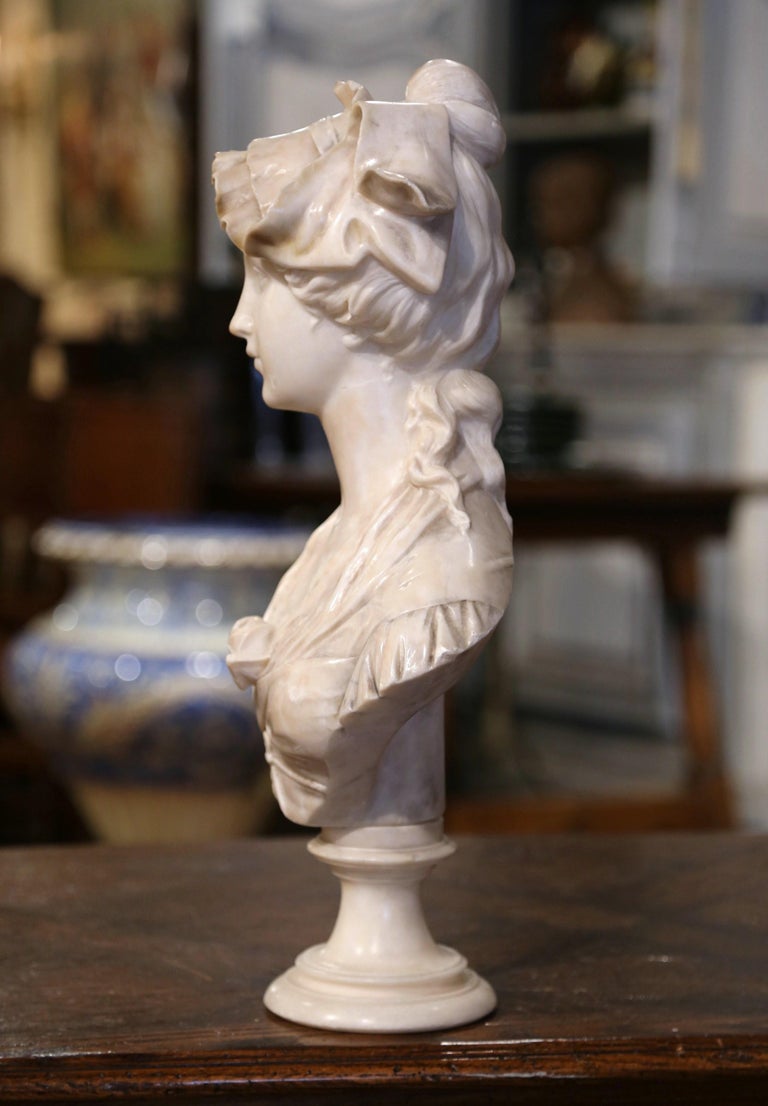 19th Century Italian Carved Marble Lady Bust on Swivel Socle, Signed ...