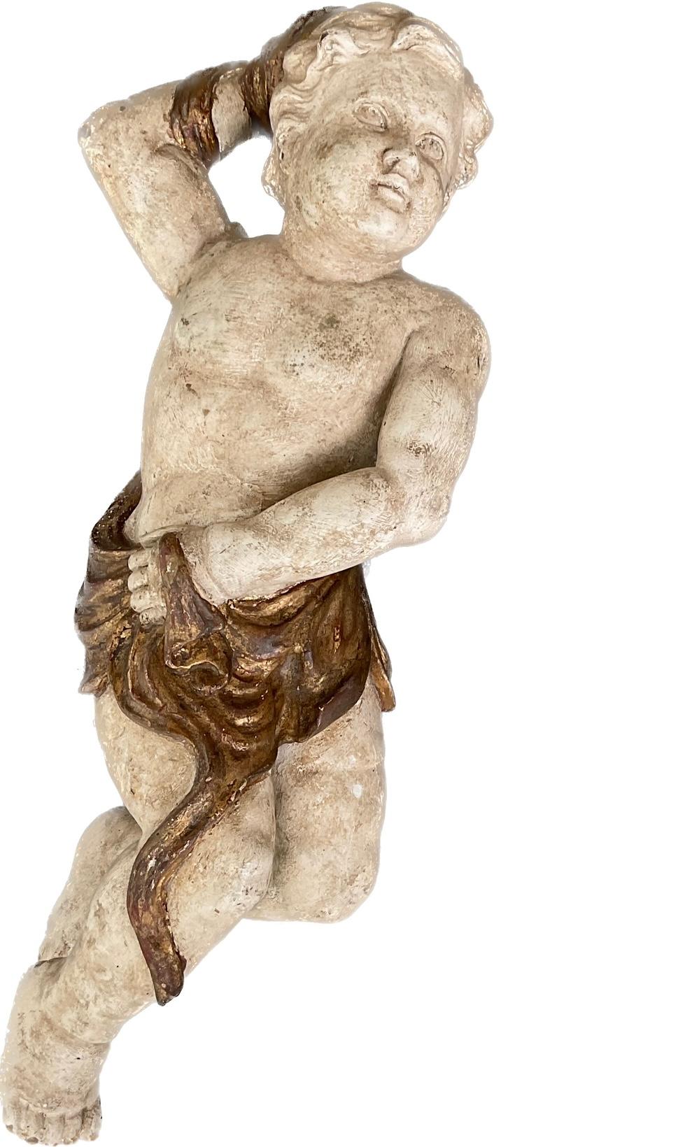19th Century Italian Carved Painted Giltwood Cherub at 1stDibs