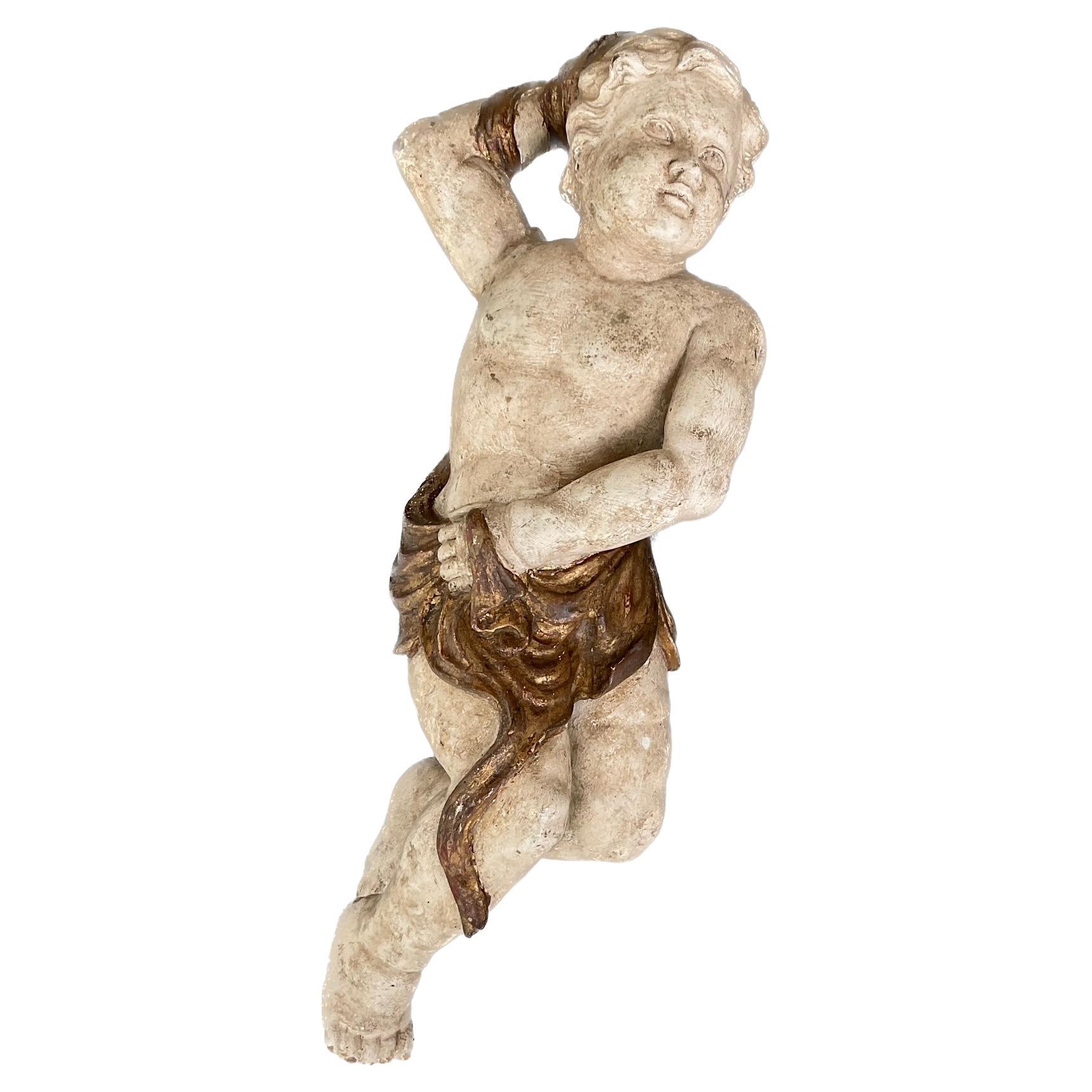 19th Century Italian Carved Painted Giltwood Cherub at 1stDibs