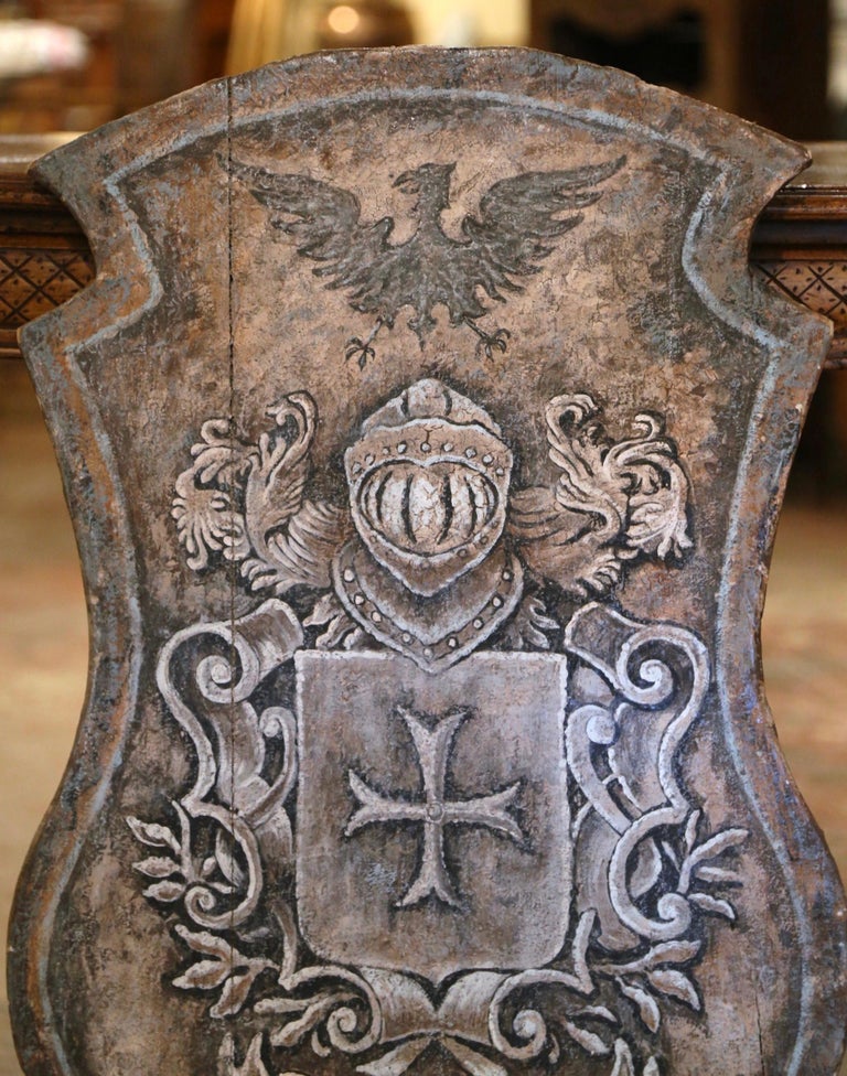 19th Century Italian Carved Painted Wall Hanging Shield with Family ...