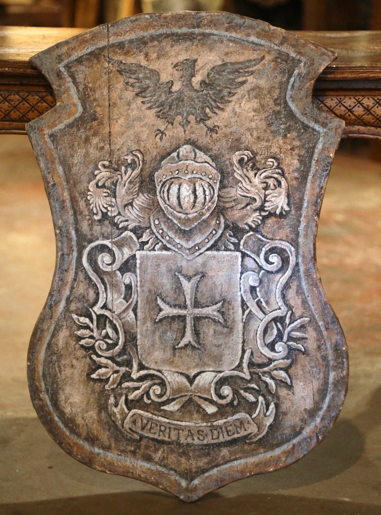 19th Century Italian Carved Painted Wall Hanging Shield with Family ...