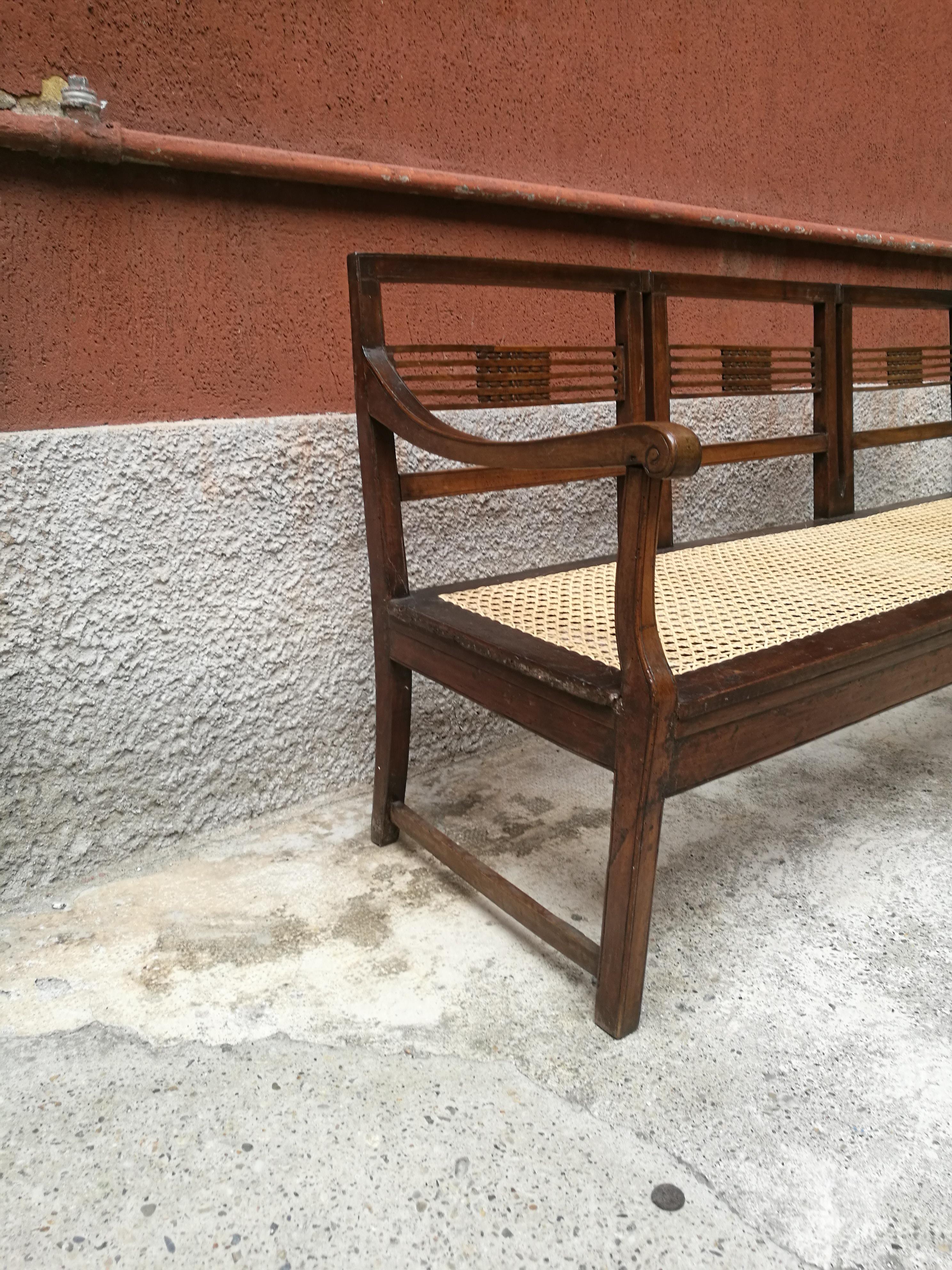19th Century Italian Carved Walnut Bench with Vienna Straw, 1890s at ...