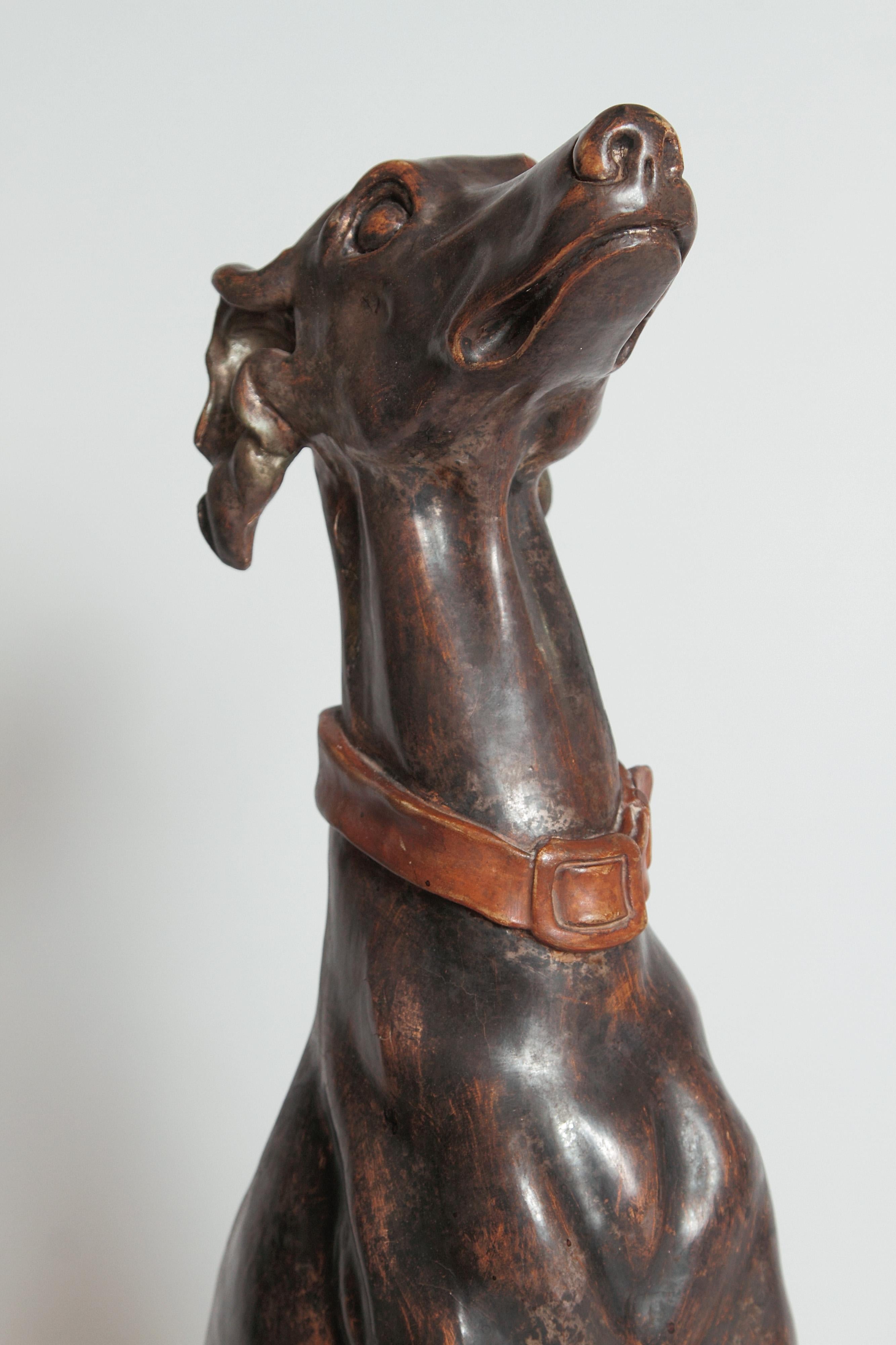 19th Century Italian Carved Wood Seated Greyhound Sculpture at 1stDibs