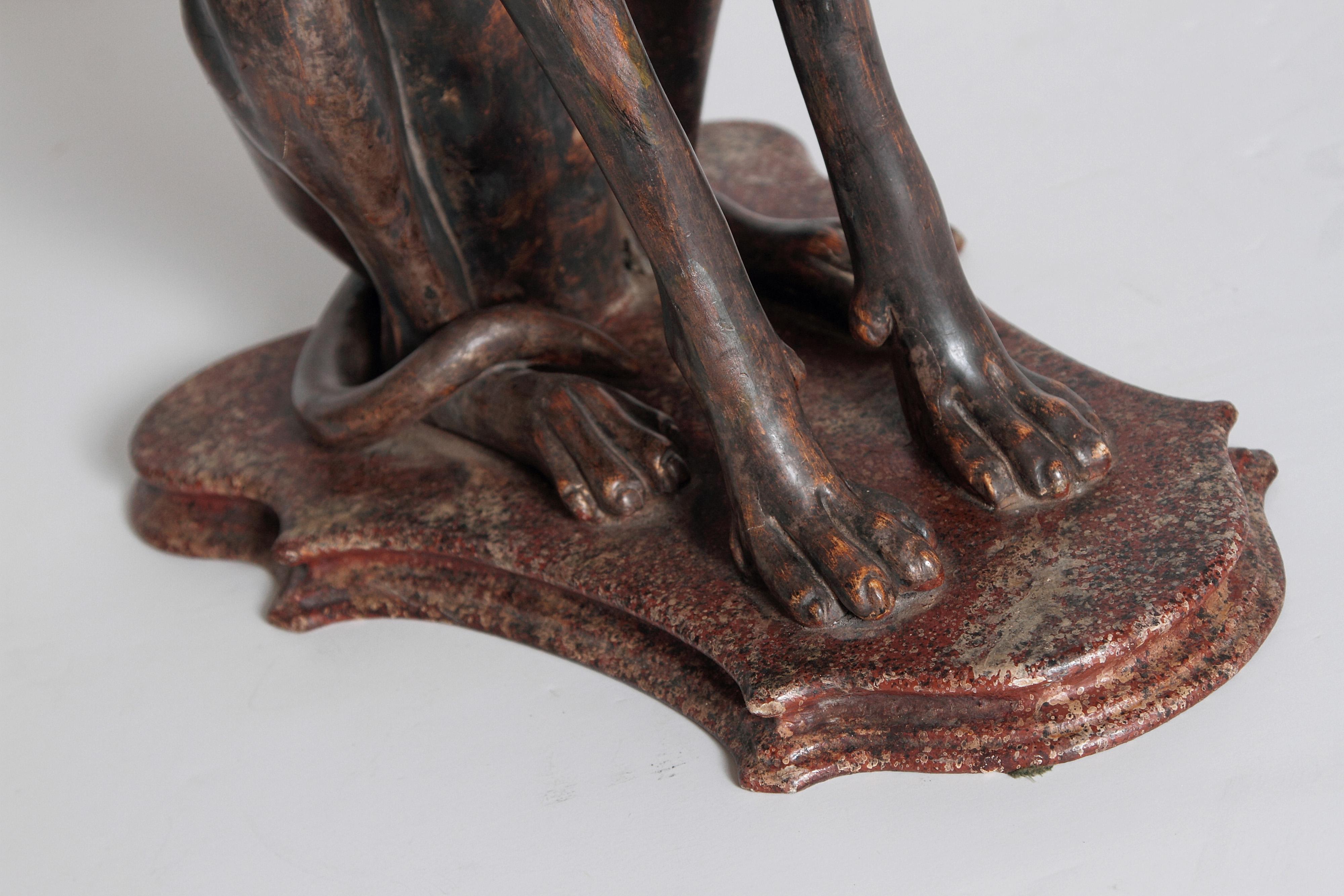 19th Century Italian Carved Wood Seated Greyhound Sculpture at 1stDibs