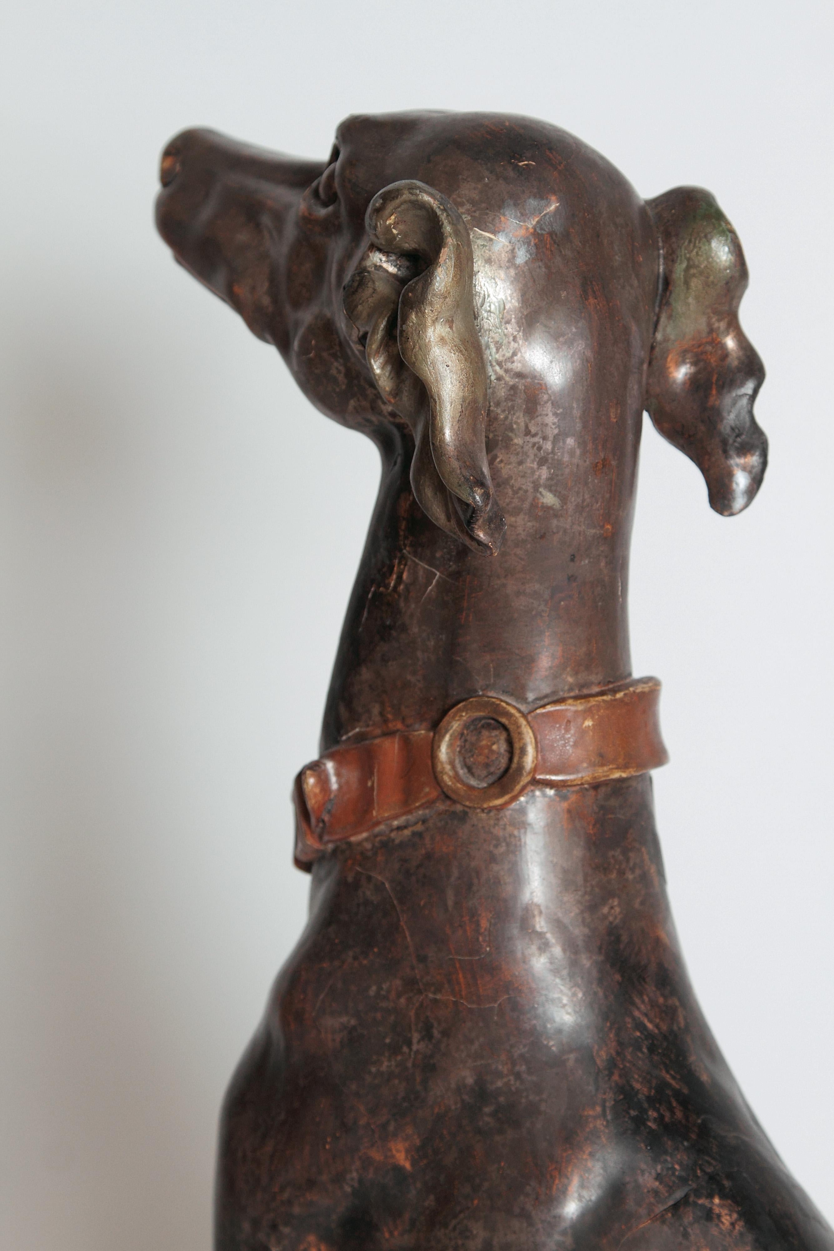 19th Century Italian Carved Wood Seated Greyhound Sculpture at 1stDibs