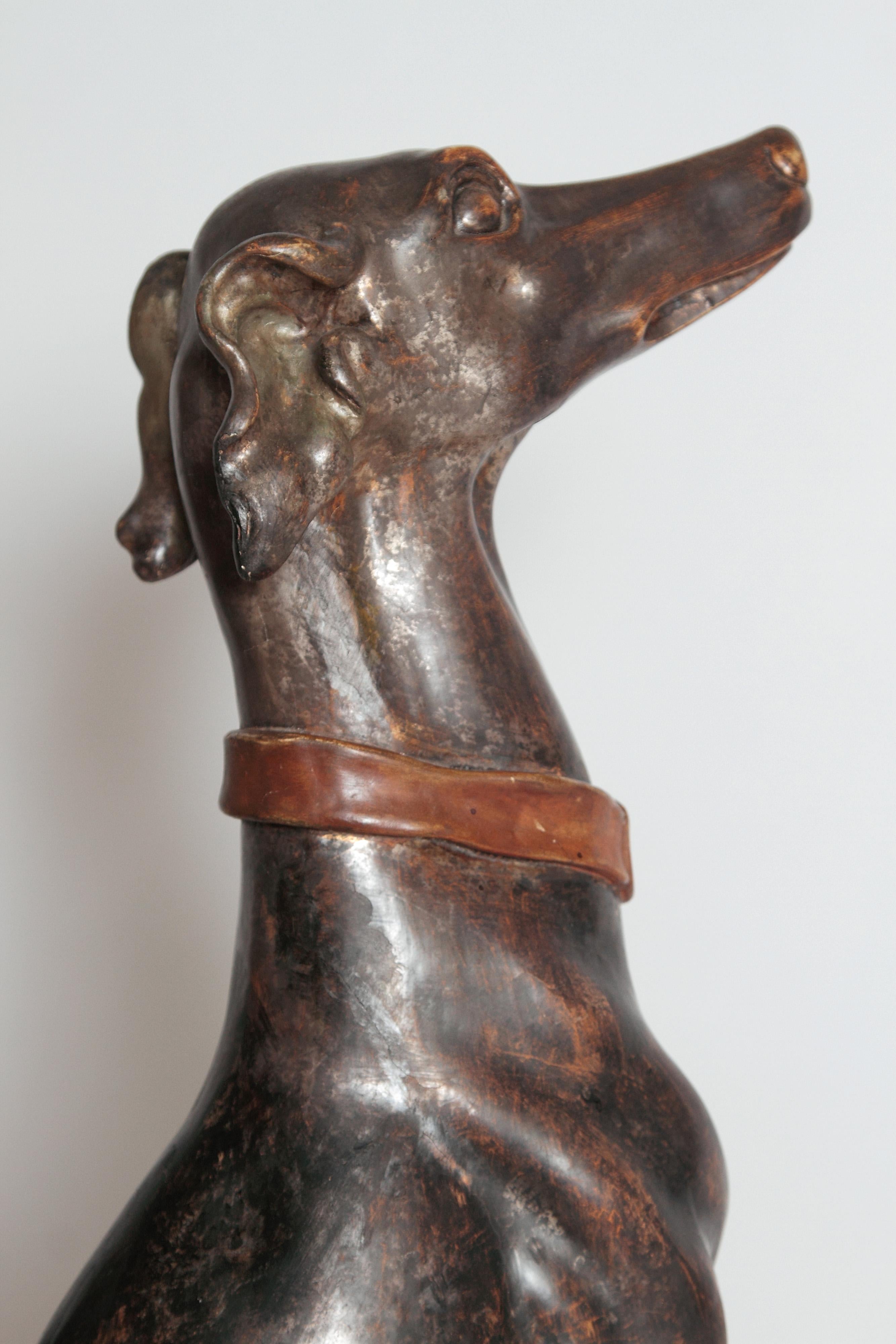 19th Century Italian Carved Wood Seated Greyhound Sculpture at 1stDibs