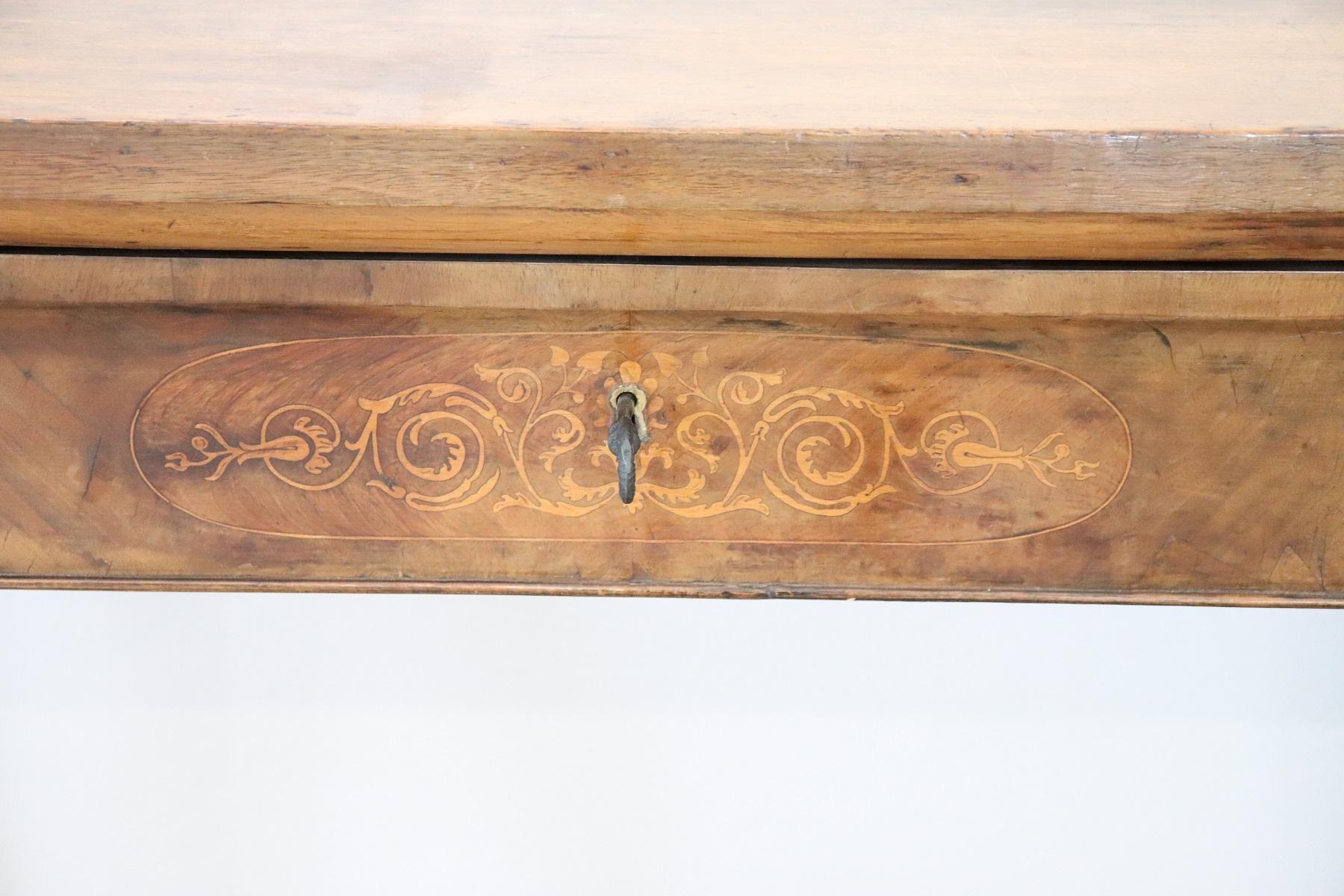 19th Century Italian Charles X Walnut Wood Inlaid Console Table at 1stDibs