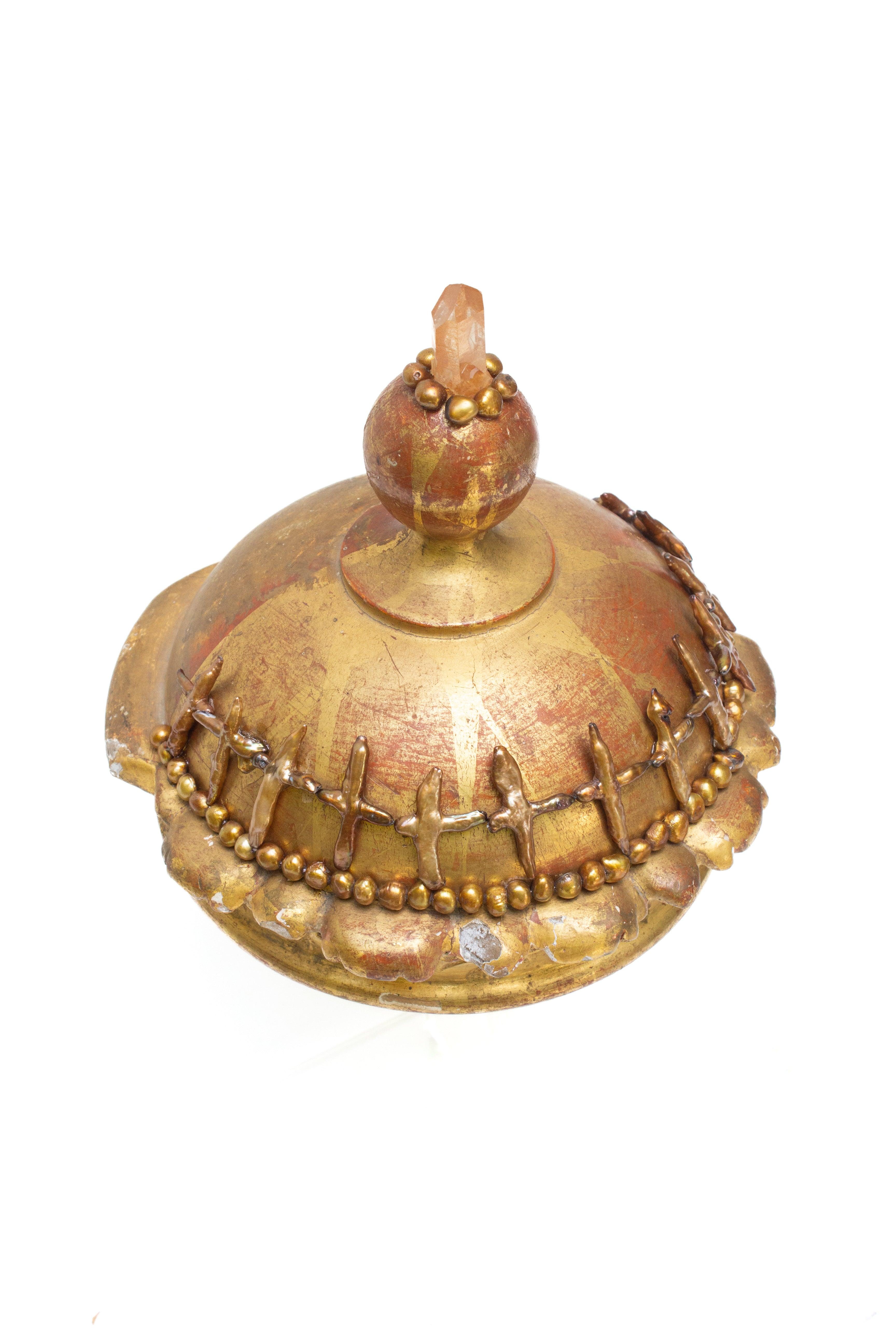 19th Century Italian Gilded Crown with Baroque Pearls and Tangerine ...