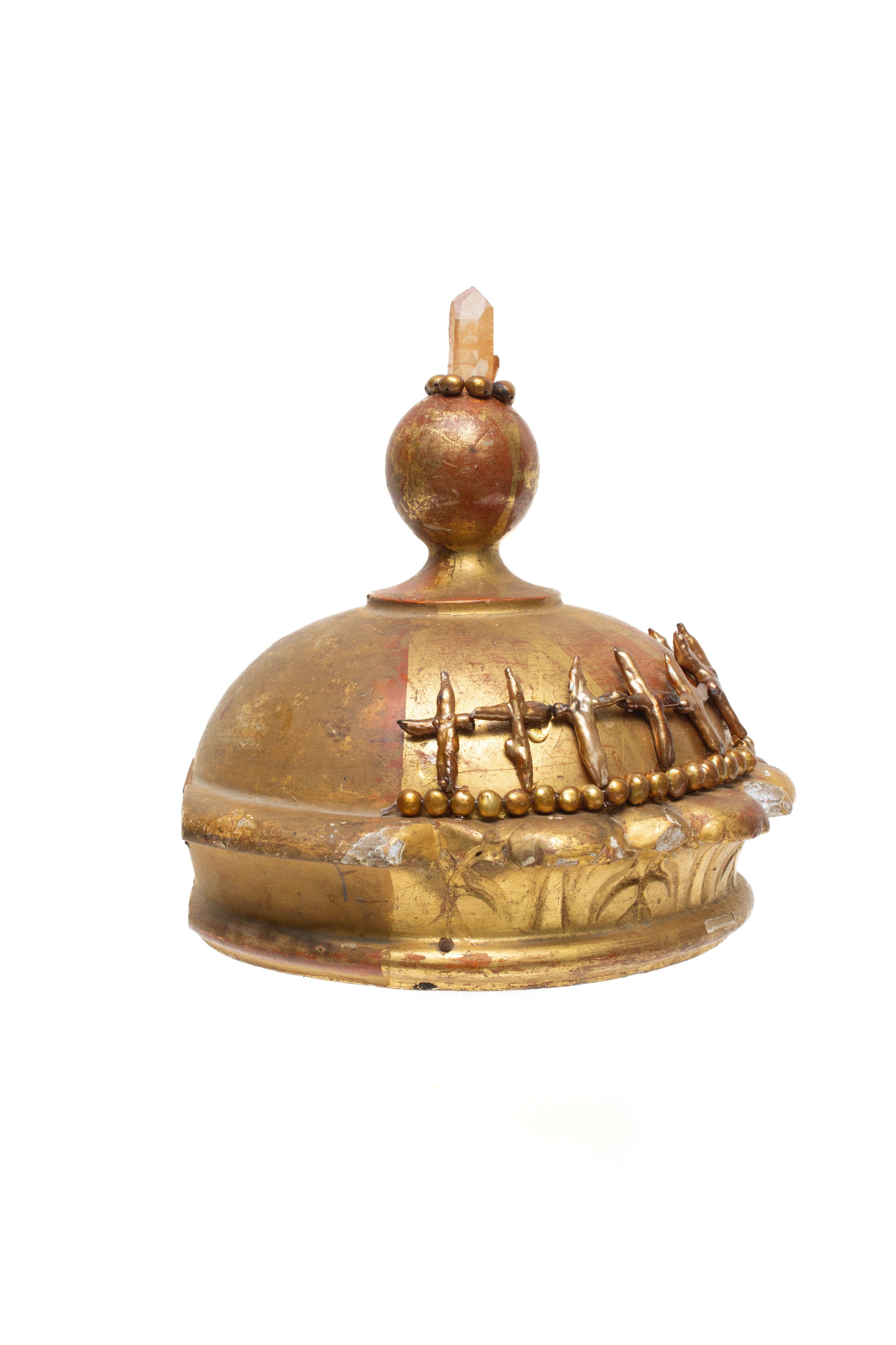 19th Century Italian Gilded Crown with Baroque Pearls and Tangerine ...