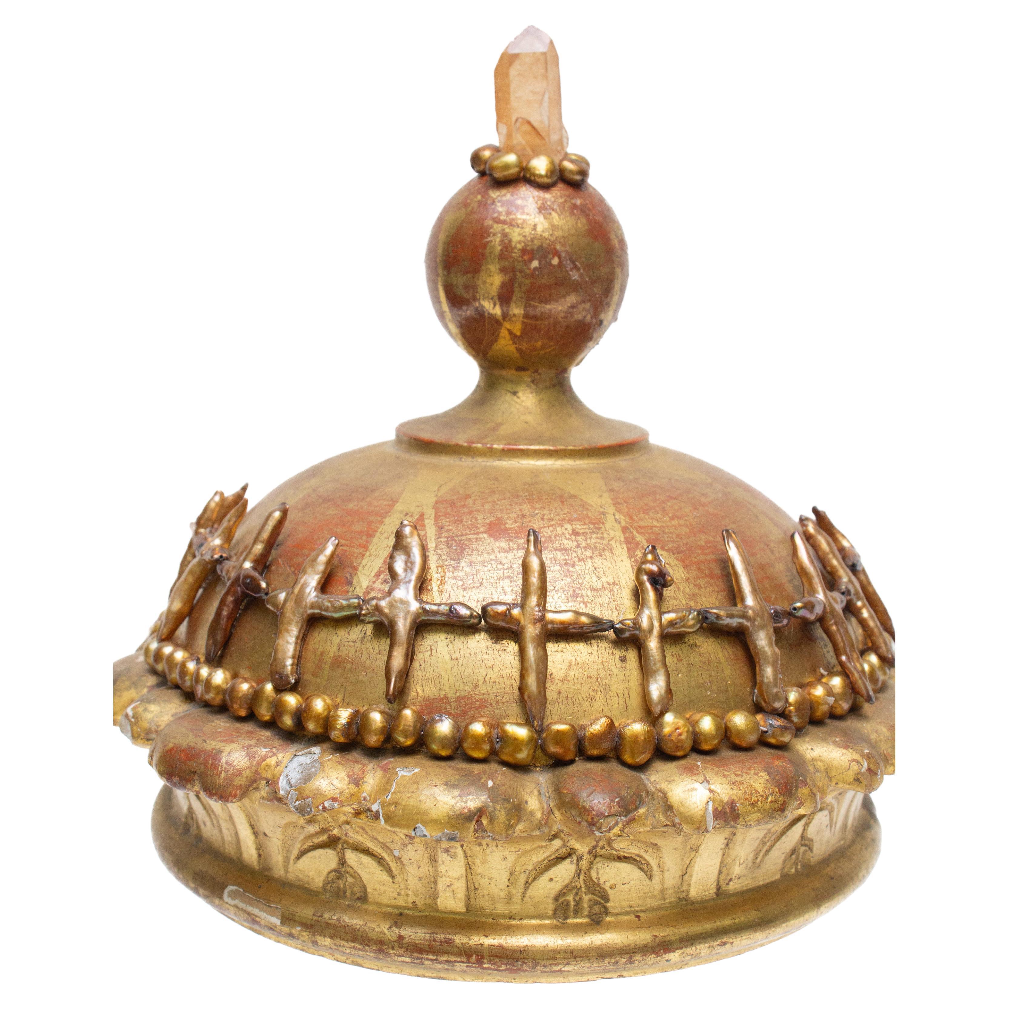 19th Century Italian Gilded Crown with Baroque Pearls and Tangerine ...