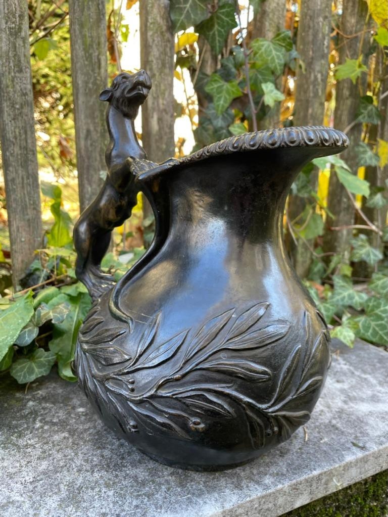 19th Century Italian Grand Tour Bronze Wine Vessel Askos with Panther ...