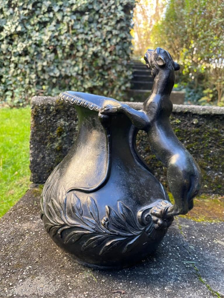 19th Century Italian Grand Tour Bronze Wine Vessel Askos with Panther ...