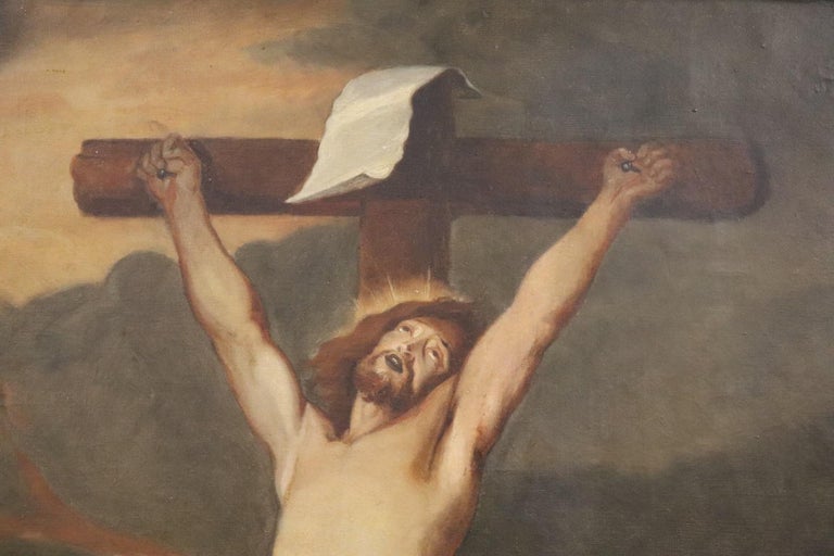 19th Century Italian Great Oil Painting on Canvas Crucifixion of Jesus ...