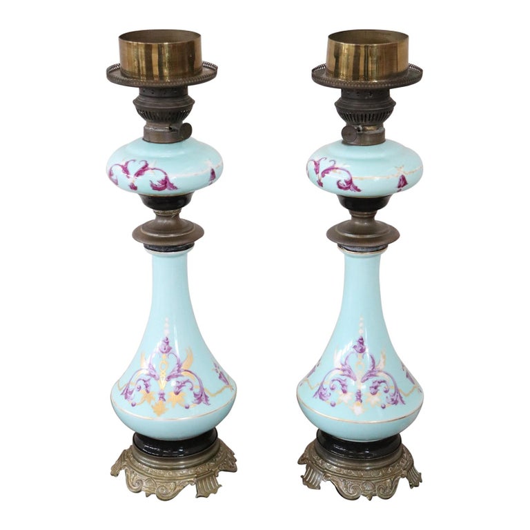 19th Century Italian Hand Painted Ceramic Pair of Antique Oil Table ...