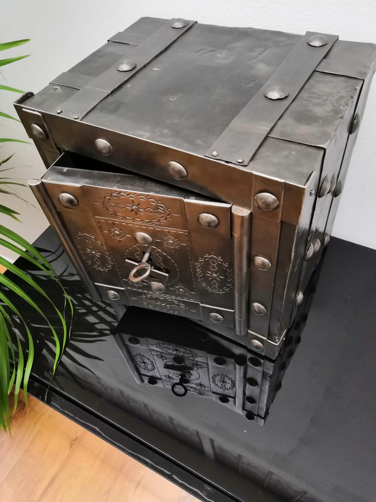 19th Century Italian Hobnail Wrought Iron Antique Safe, Strongbox at ...