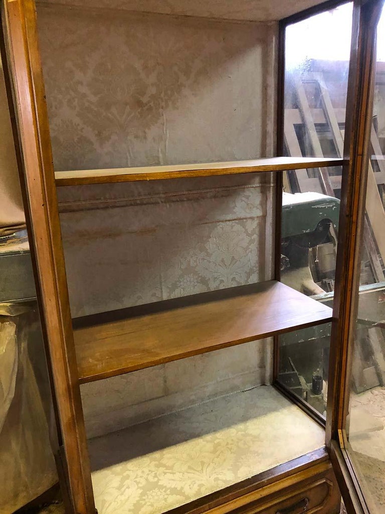 Uncommon Italian Library Showcase in Walnut with Side Windows Restored ...