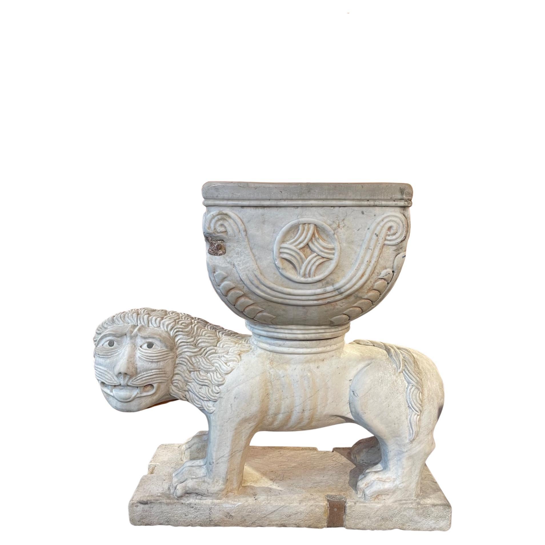 19th Century Italian Lion in Carrara Marble Supporting a Byzantine ...