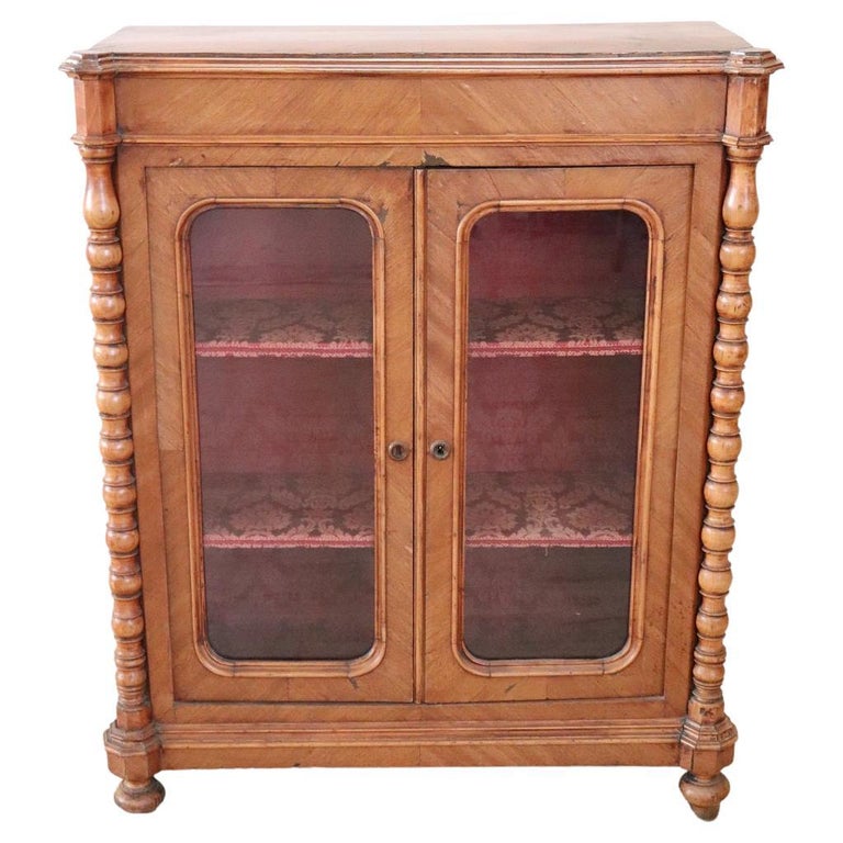 19th Century Italian Louis Philippe Walnut Antique Small Vitrine For ...