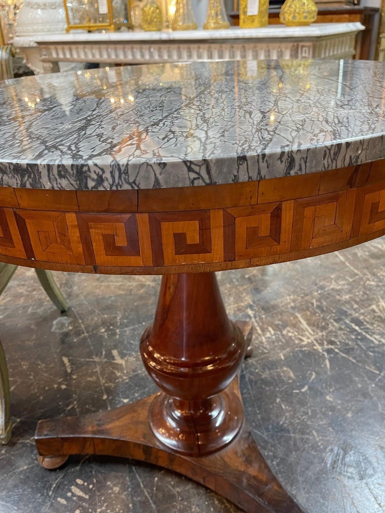 19th Century Italian Mahogany Center Table with Greek Key Inlay at 1stDibs