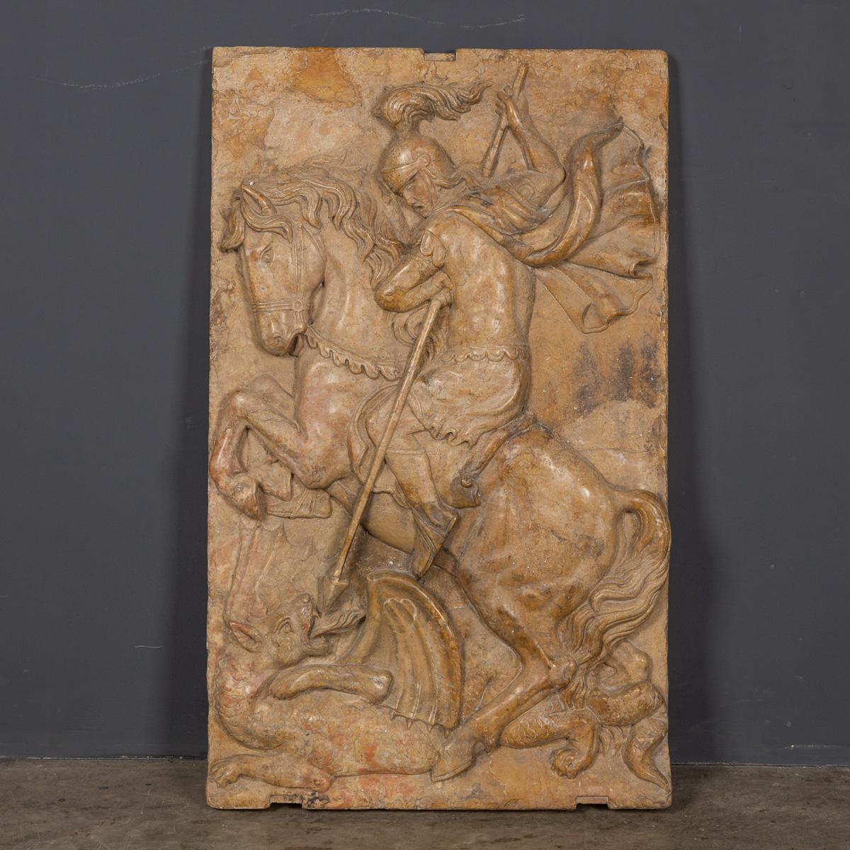 19th Century Italian Marble Plaque of George Slaying the Dragon, C.1870 ...