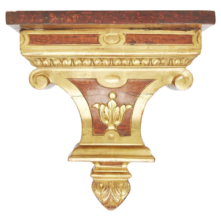 19th Century Italian Neoclassical Gilt and Red Wall Bracket Shelf For ...