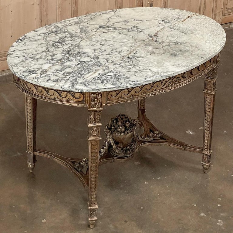 19th Century Italian Neoclassical Louis XVI Marble Top Gilded Oval ...