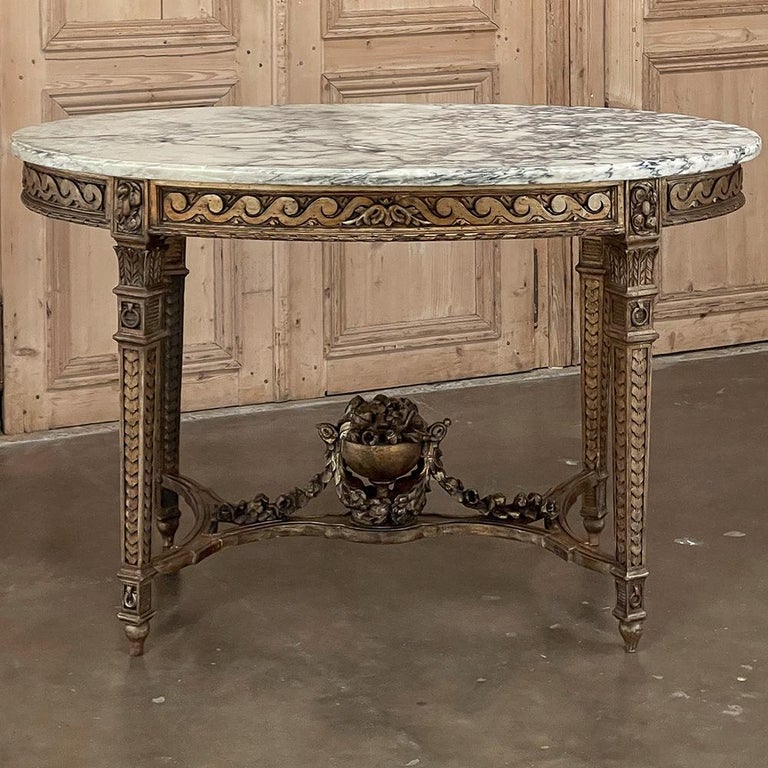 19th Century Italian Neoclassical Louis XVI Marble Top Gilded Oval ...