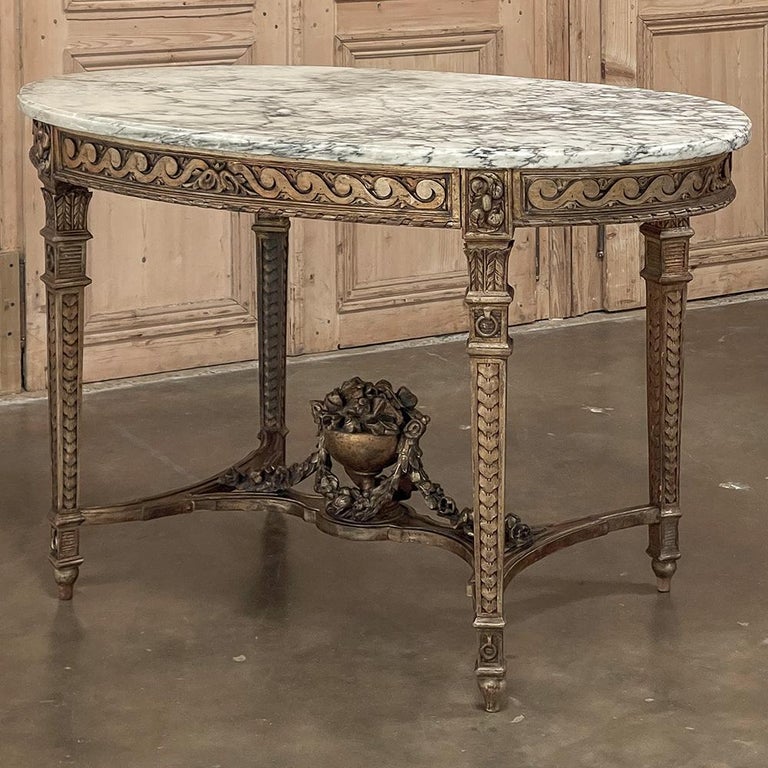 19th Century Italian Neoclassical Louis XVI Marble Top Gilded Oval ...