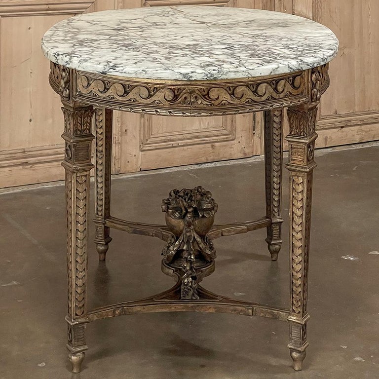 19th Century Italian Neoclassical Louis XVI Marble Top Gilded Oval ...