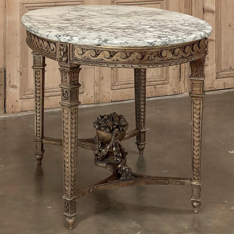 19th Century Italian Neoclassical Louis XVI Marble Top Gilded Oval ...
