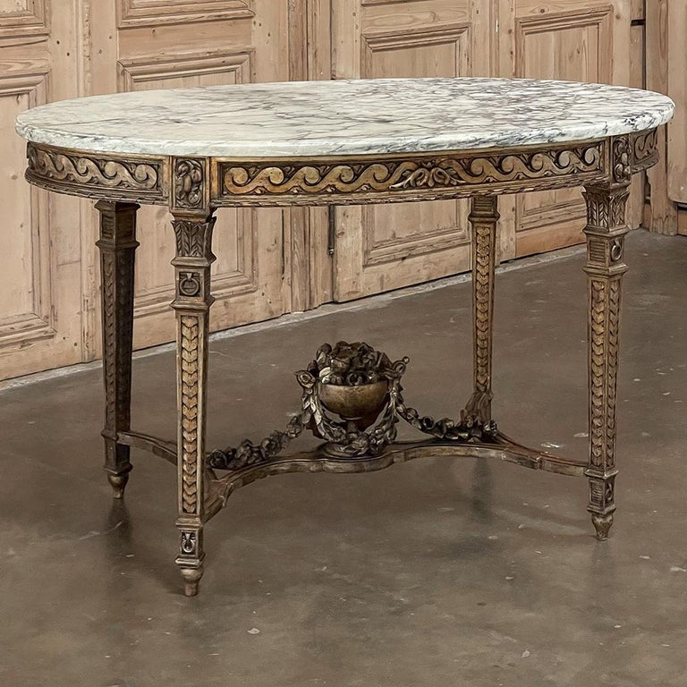 19th Century Italian Neoclassical Louis XVI Marble Top Gilded Oval ...