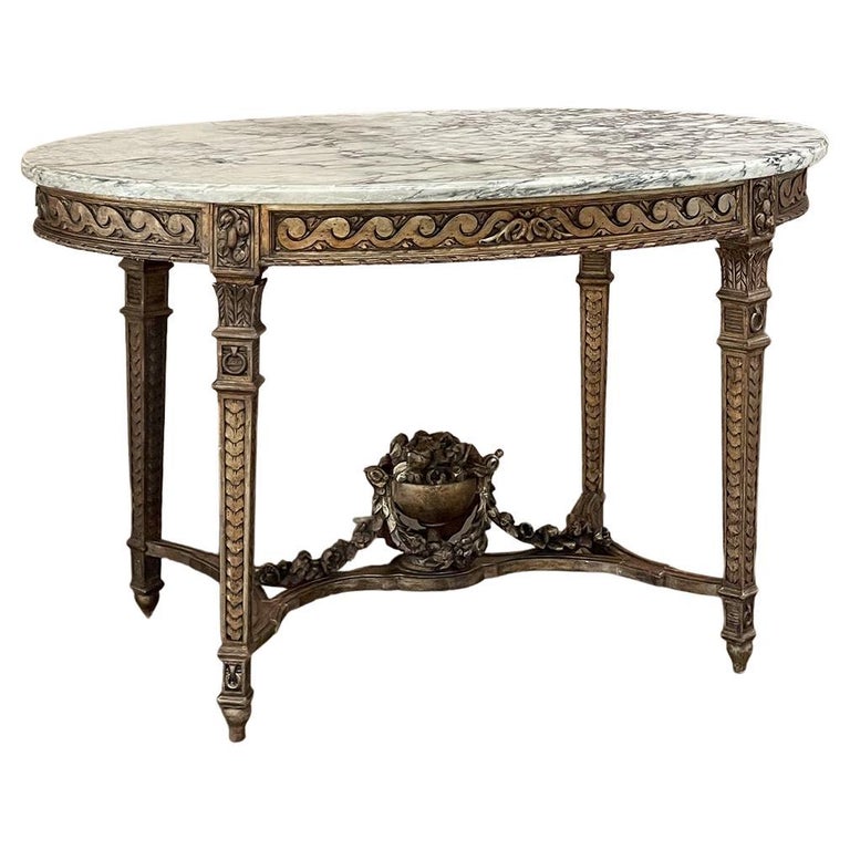 19th Century Italian Neoclassical Louis XVI Marble Top Gilded Oval ...