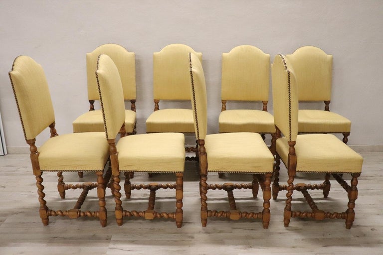 19th Century Italian Oak Wood Antique Dining Room Chairs, Set of Eight ...