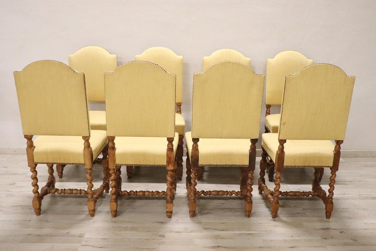 19th Century Italian Oak Wood Antique Dining Room Chairs, Set of Eight ...