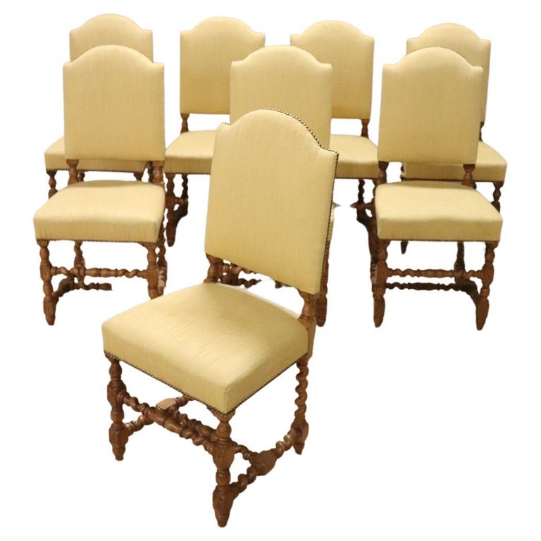 19th Century Italian Oak Wood Antique Dining Room Chairs, Set of Eight ...