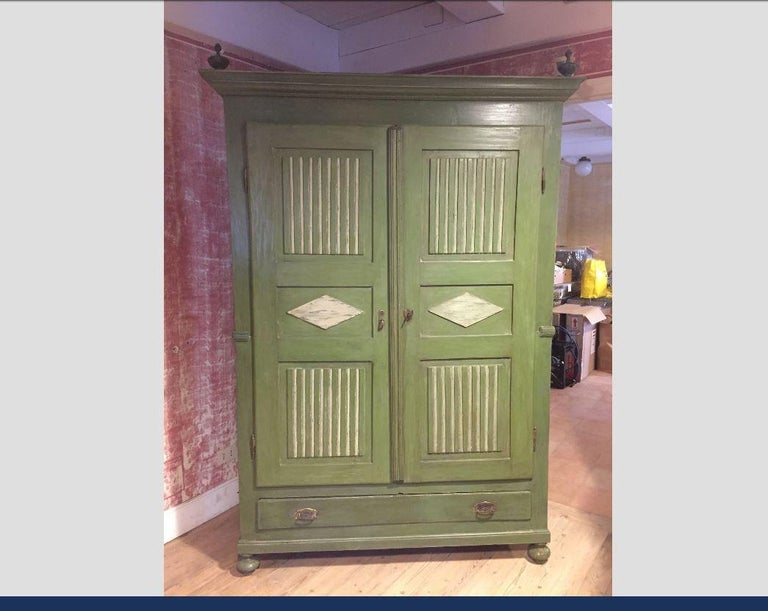 19th Century Italian Painted Wardrobe in Pitch Pine Wood with Drawer ...