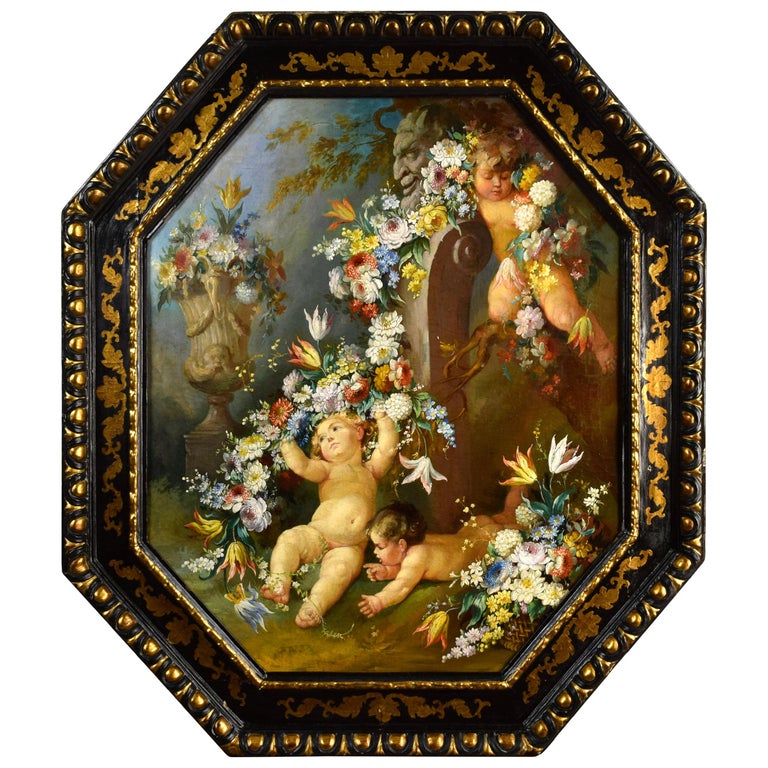 19th Century, Italian Painting with Still Life with Cherubs For Sale at ...