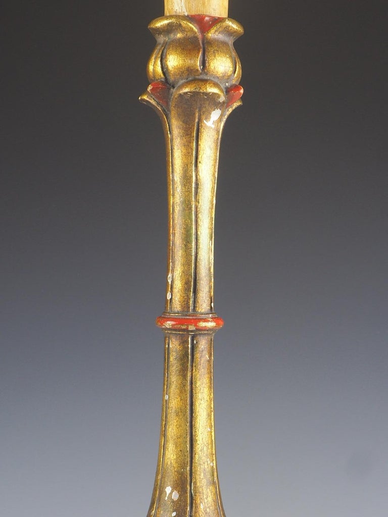 19th Century Italian Polychrome Gilded and Painted Carved Wood Table Lamp For Sale at 1stDibs