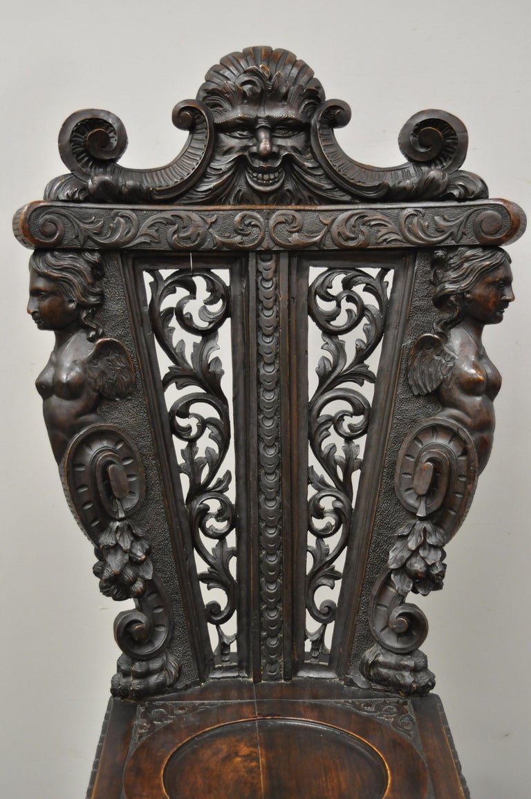 19th Century Italian Renaissance Figural Carved Walnut Sgabello Hall ...