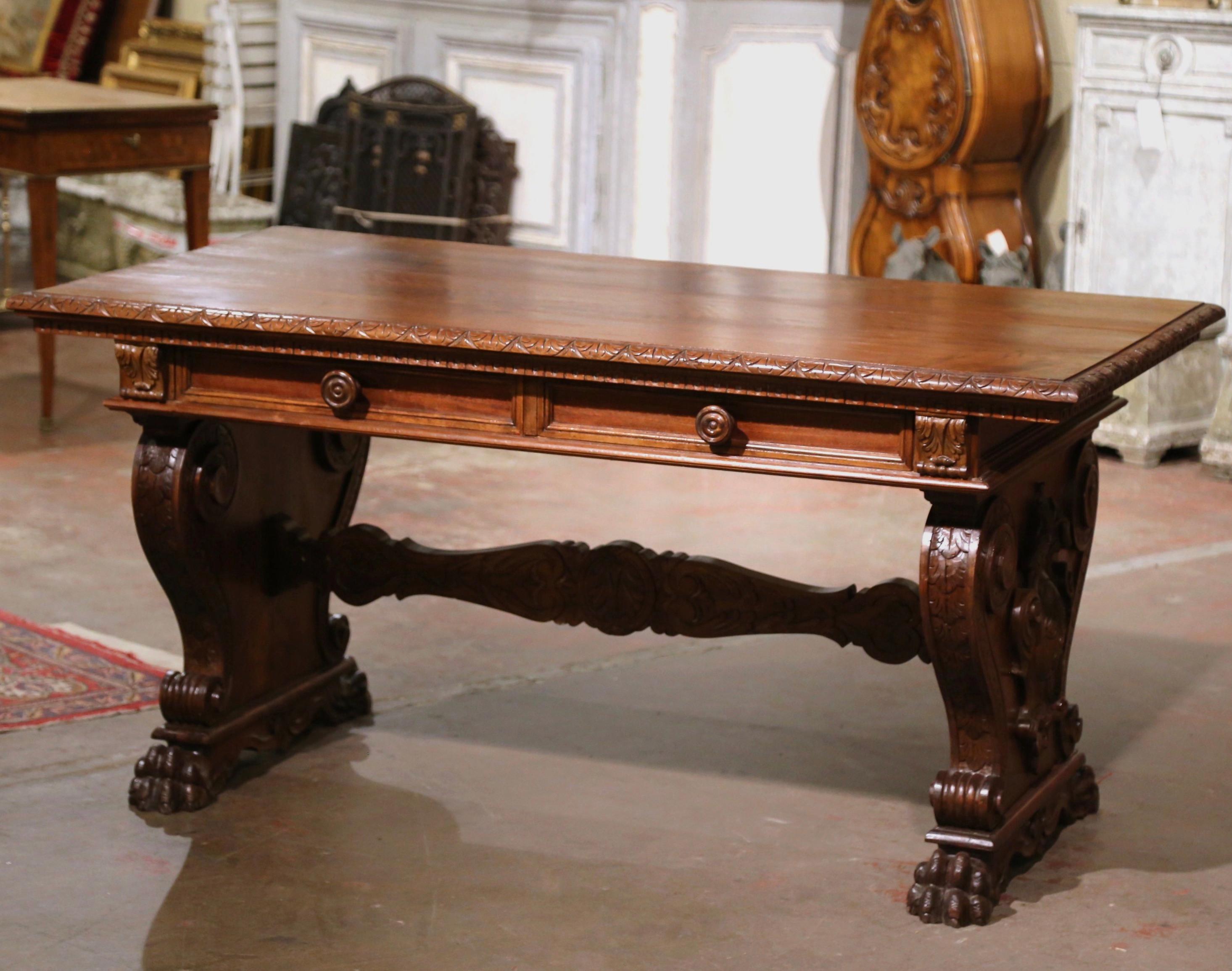 19th Century Italian Renaissance Revival Carved Walnut Writing Table ...
