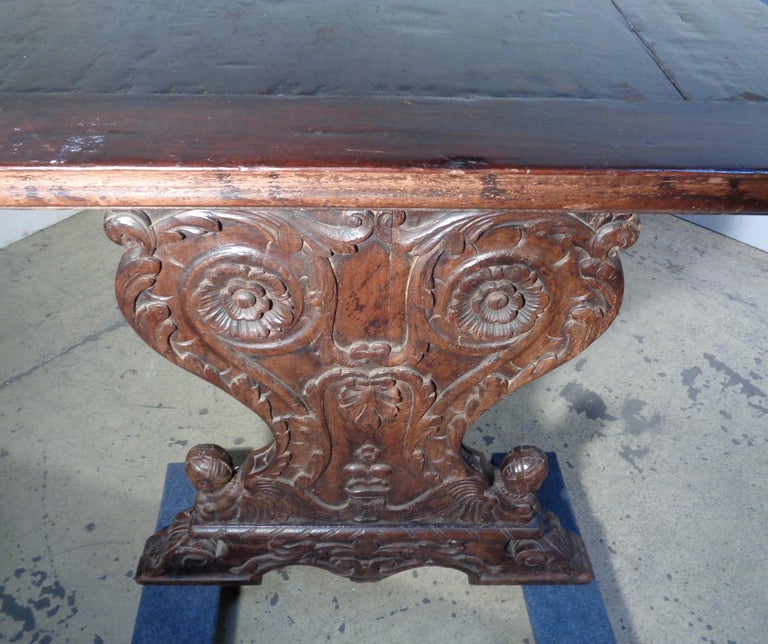 19th Century Italian Renaissance Style Carved Walnut Library Table For ...