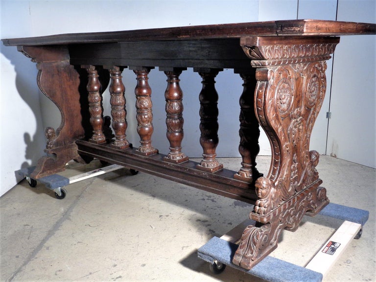 19th Century Italian Renaissance Style Carved Walnut Library Table For ...