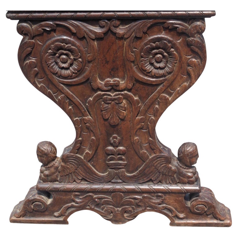19th Century Italian Renaissance Style Carved Walnut Library Table For ...